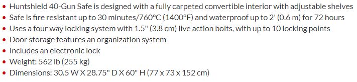 Huntshield 40-Gun 570lbs Electronic Lock Gun Safe – Dunns Sporting Goods